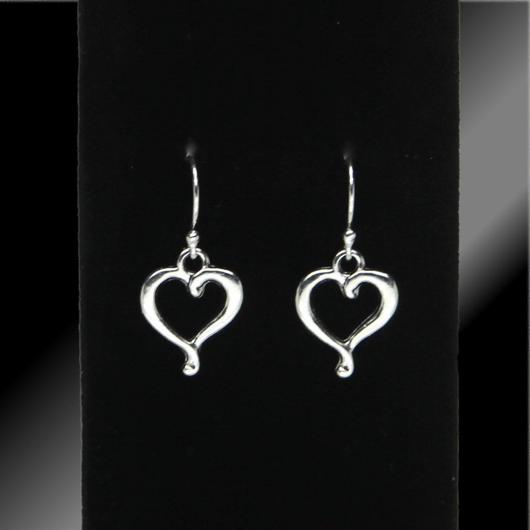 Solid 925 Sterling Silver stamped Ear Wires on Silver Open Heart Drop ...