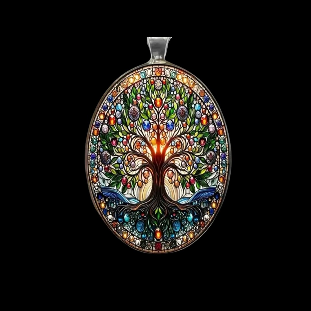 Colorful Tree of Life Pattern Oval Shaped Keychain/key Ring - Encased ...