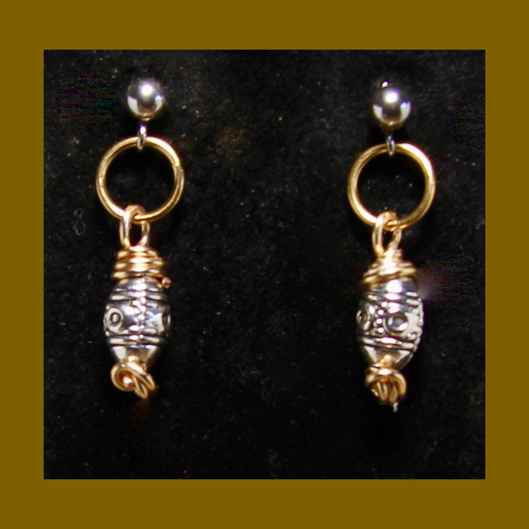 Gold & Silver Mixed Metal Egg Shaped Earrings With Ball Stud Post ...