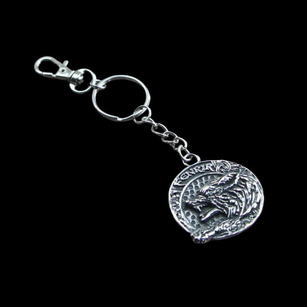 Fenrir Wolf Head Medallion Zipper Pull & Key Ring With Nordic Compass ...