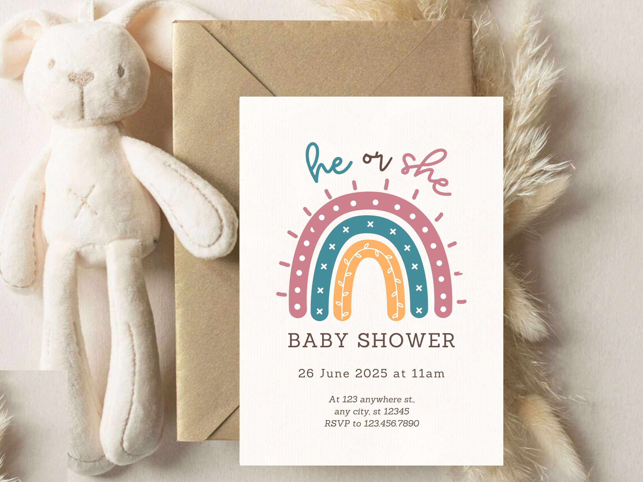 Editable Boho Rainbow Baby Shower Invitation. - Etsy