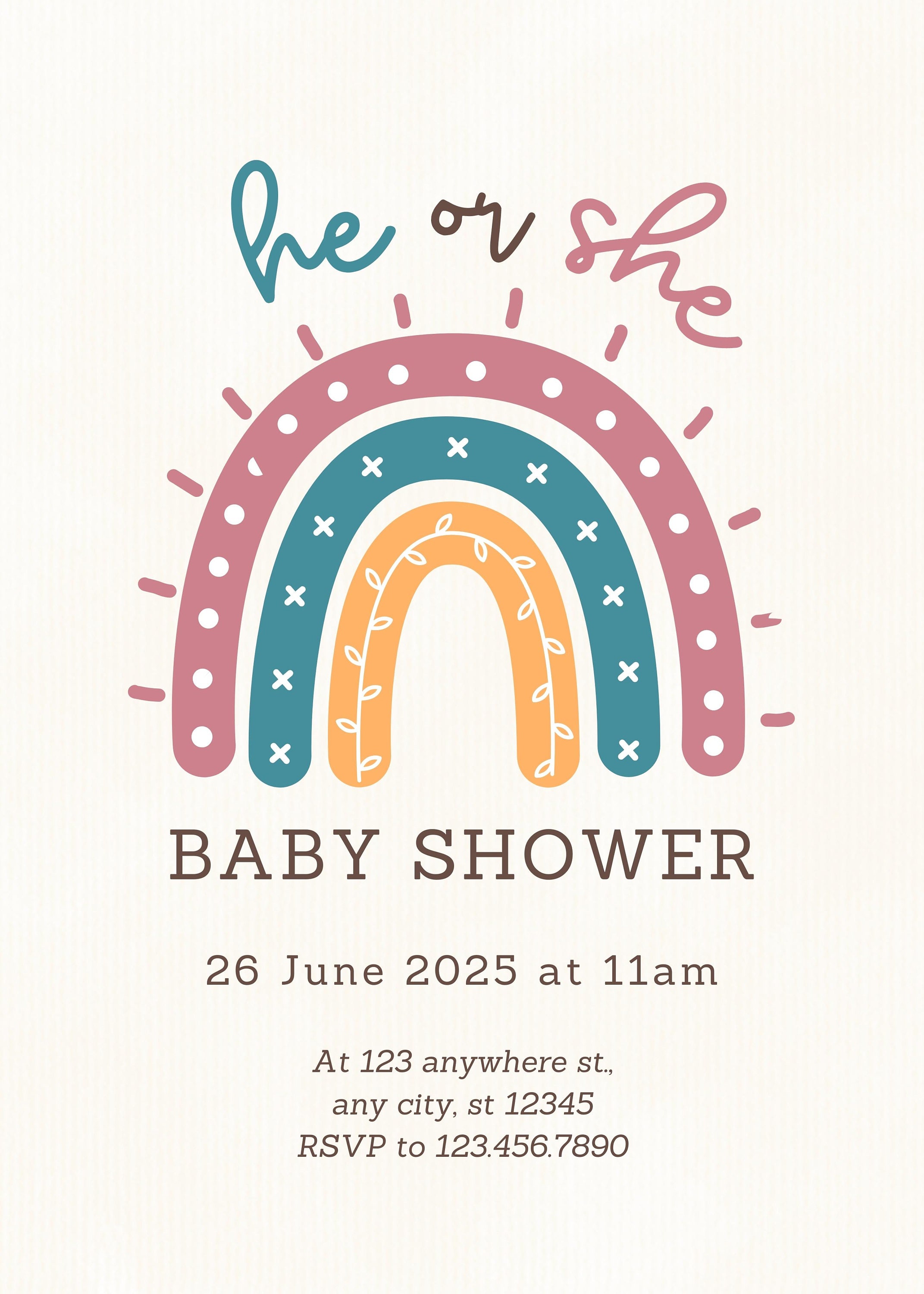 Editable Boho Rainbow Baby Shower Invitation. - Etsy