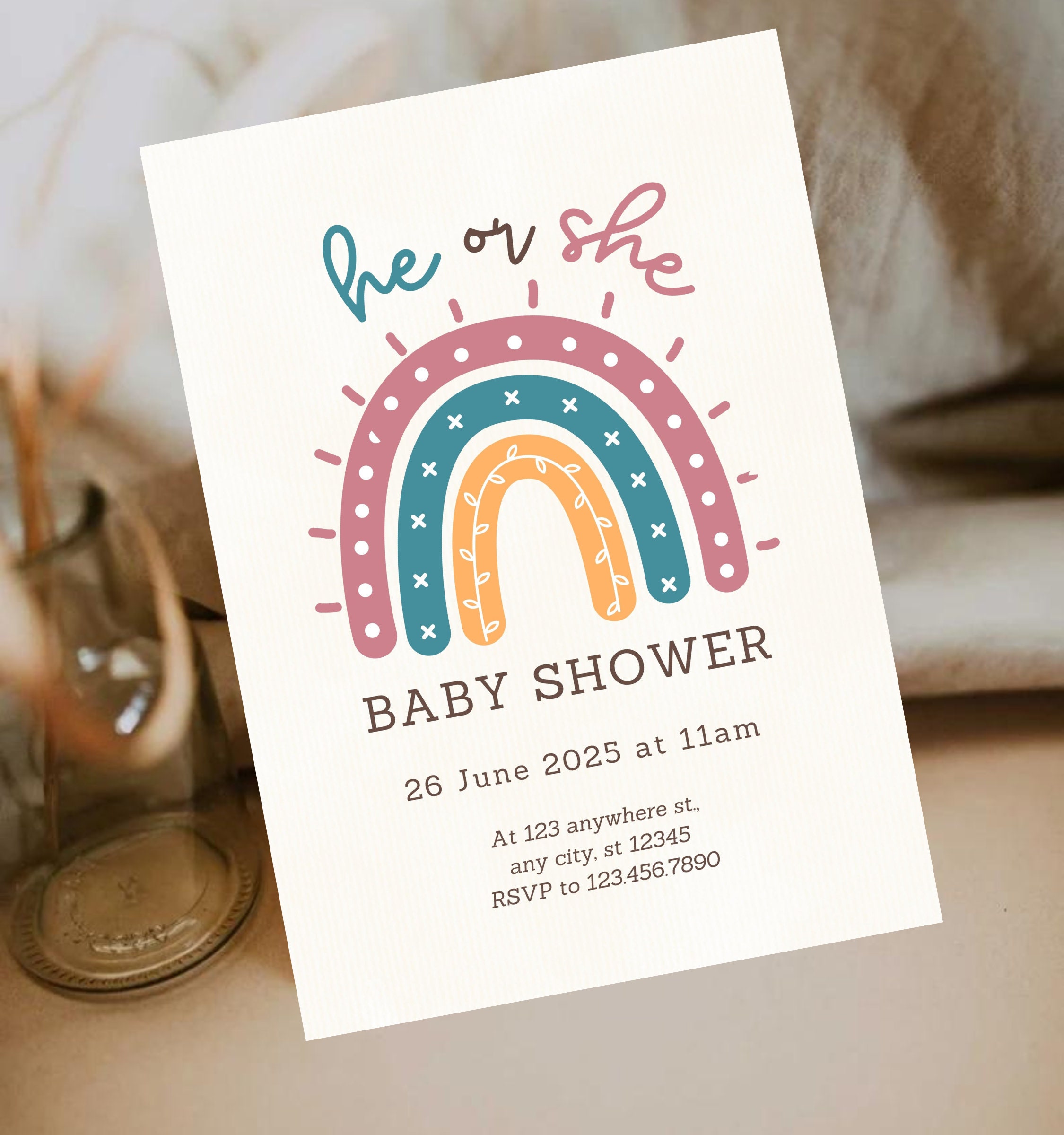 Editable Boho Rainbow Baby Shower Invitation. - Etsy