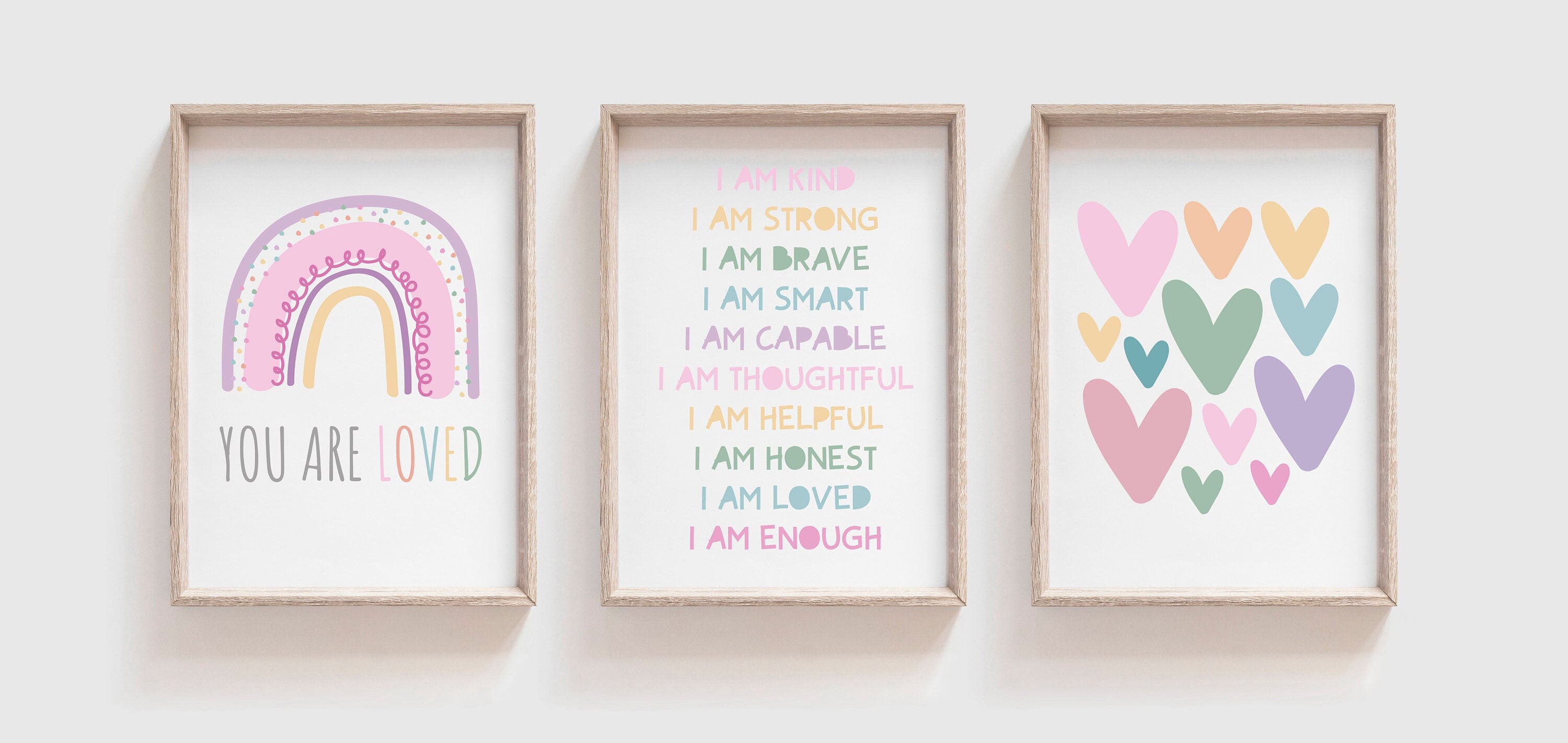 Girls Bedroom Decor, Girls Nursery Prints, Rainbow Wall Art, Hearts ...