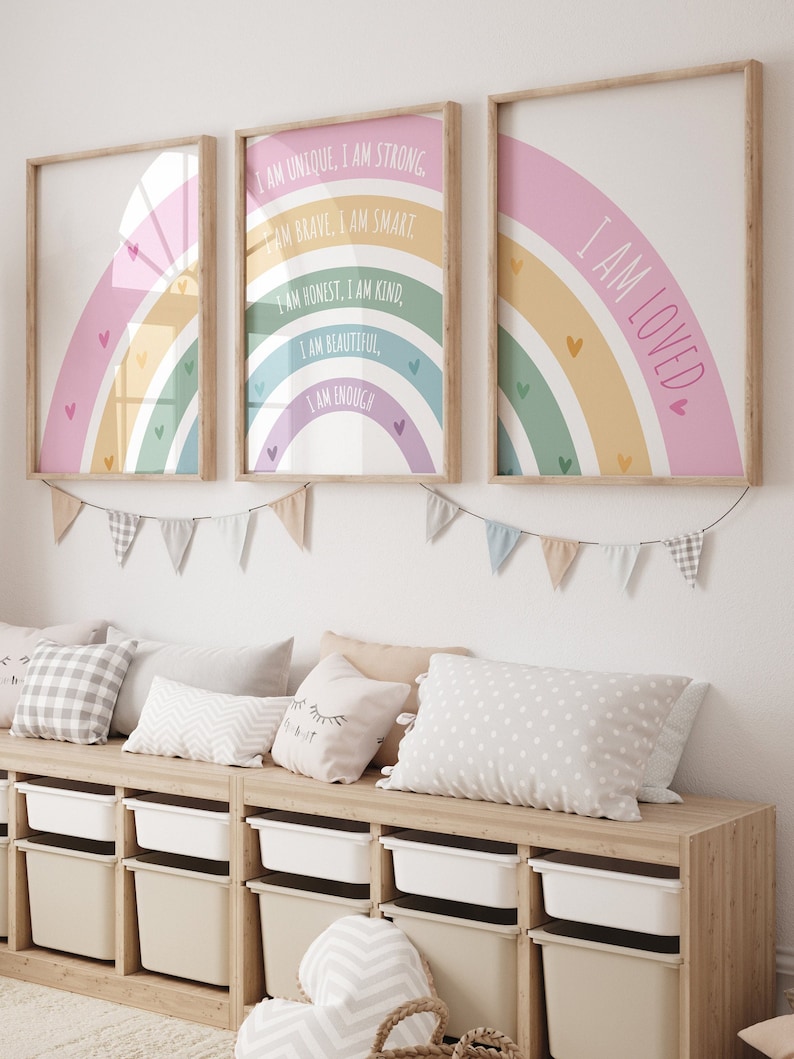 Girls Affirmation Print Set, Rainbow Prints, I Am Print, Girls Bedroom ...