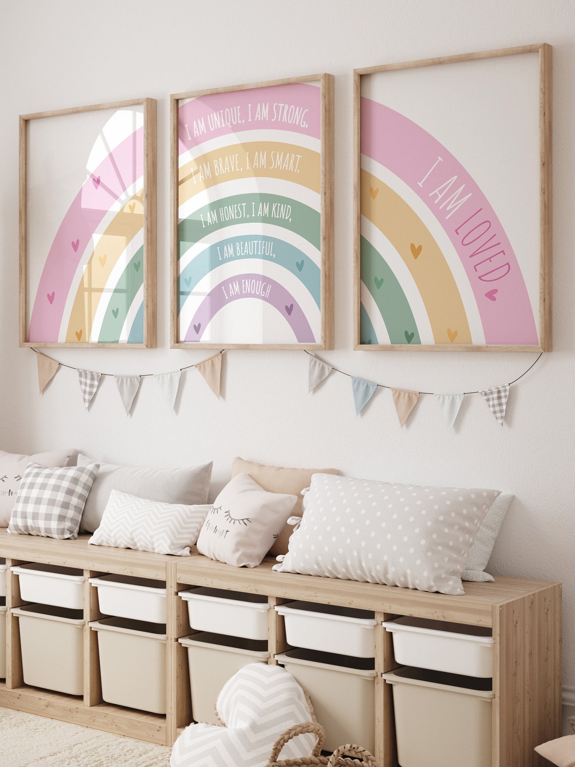 Girls Affirmation Print Set, Rainbow Prints, I Am Print, Girls Bedroom ...