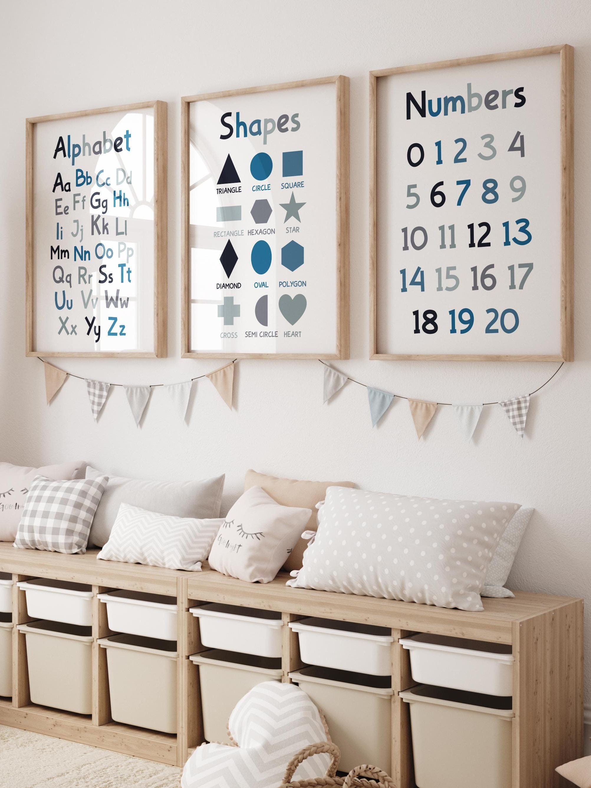 Set of 3 Playroom Prints, Alphabet Chart, Numbers Chart, Educational ...