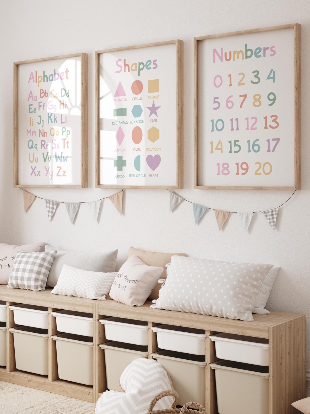 Set of 3 Playroom Prints, Alphabet Chart, Numbers Chart, Educational ...