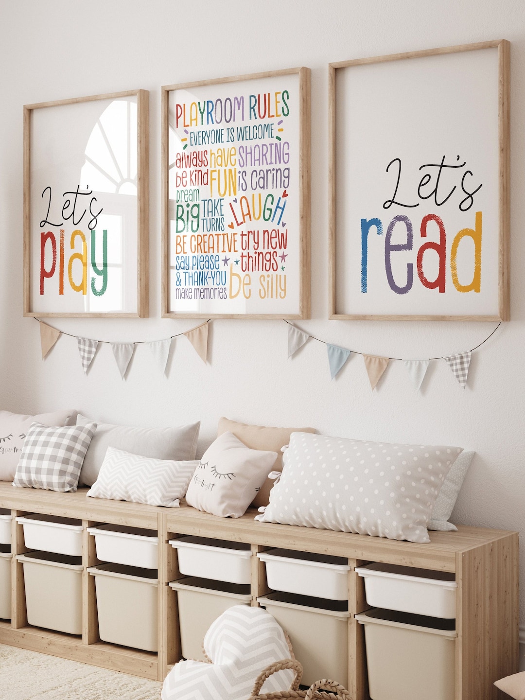 Rainbow Prints, Playroom Rules, Lets Read, Lets Play, Educational Wall ...
