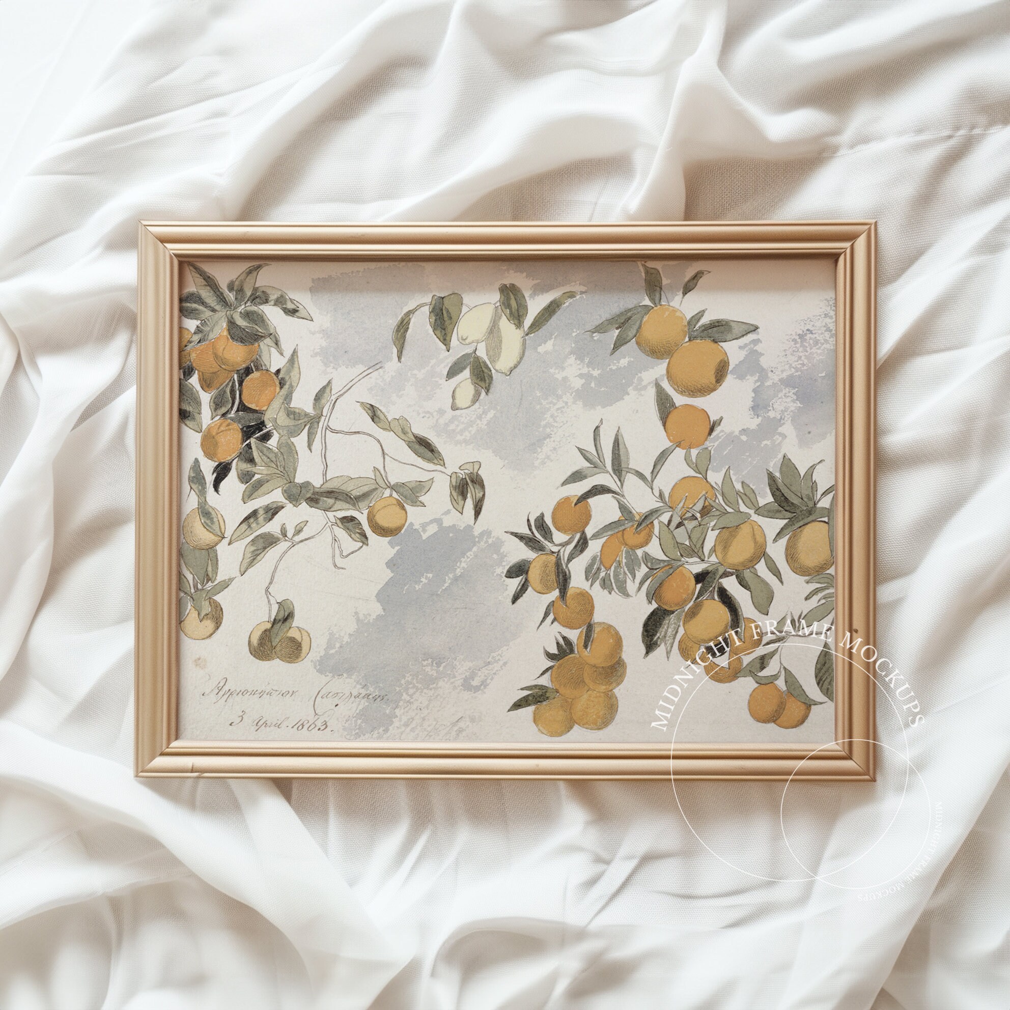 Horizontal Gold Frame on Sheets Mockup | Digital PSD JPG Mockup ...