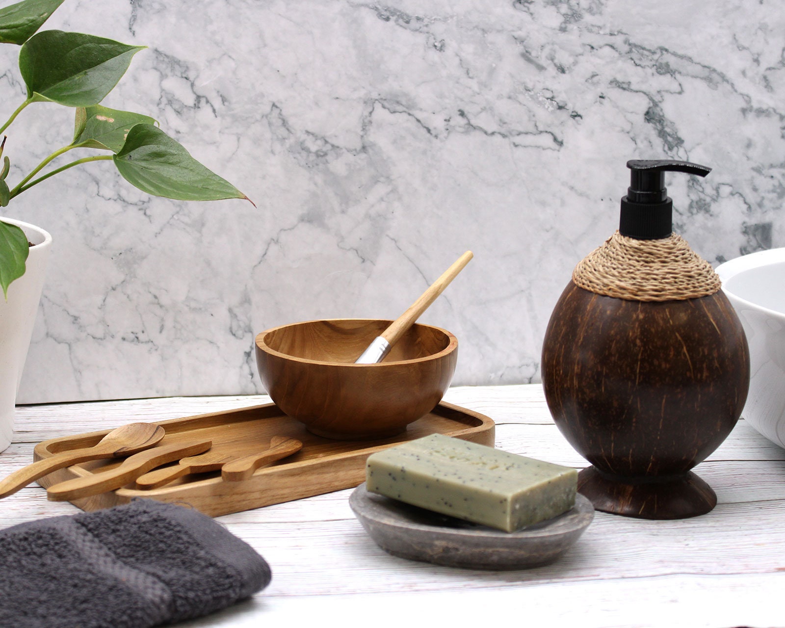 Natural Coconut Shell Bottle - Teakwood Soap Dispensers - Made From ...