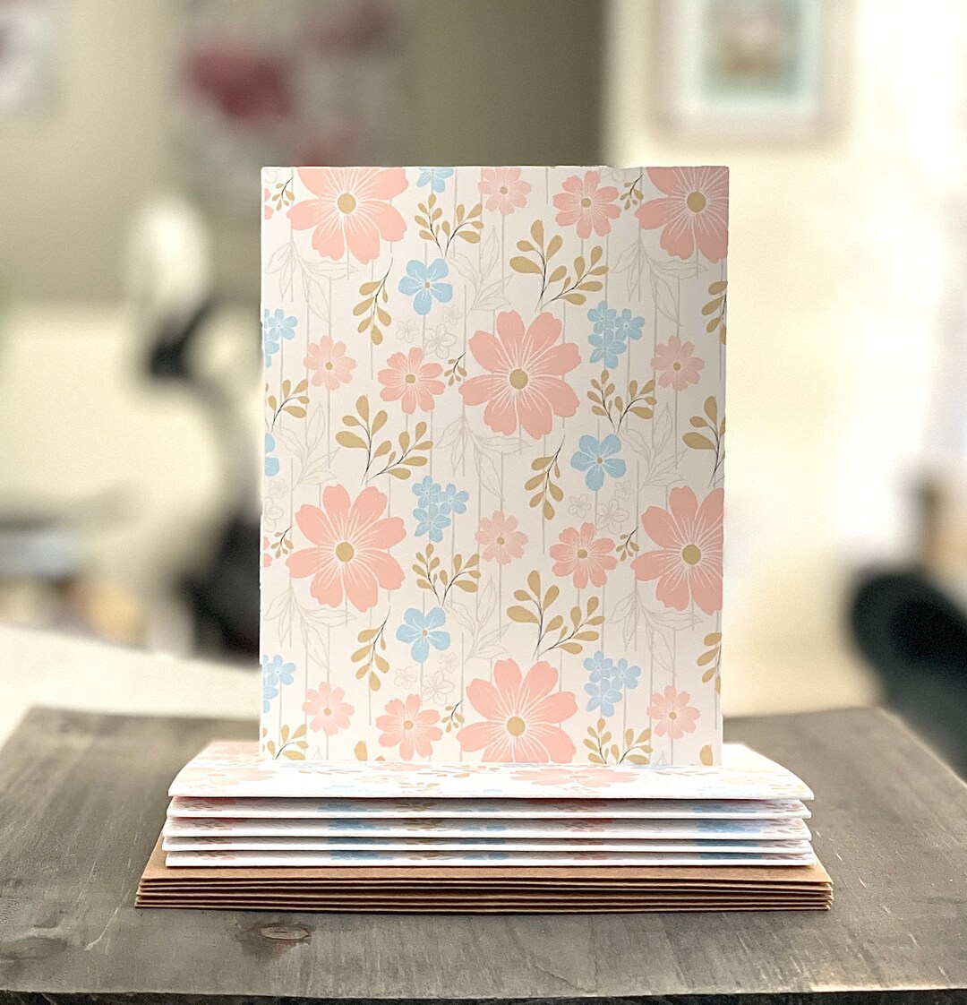 Summer Breeze Pink and Blue Floral Note Cards - Set of 6 Notecards ...