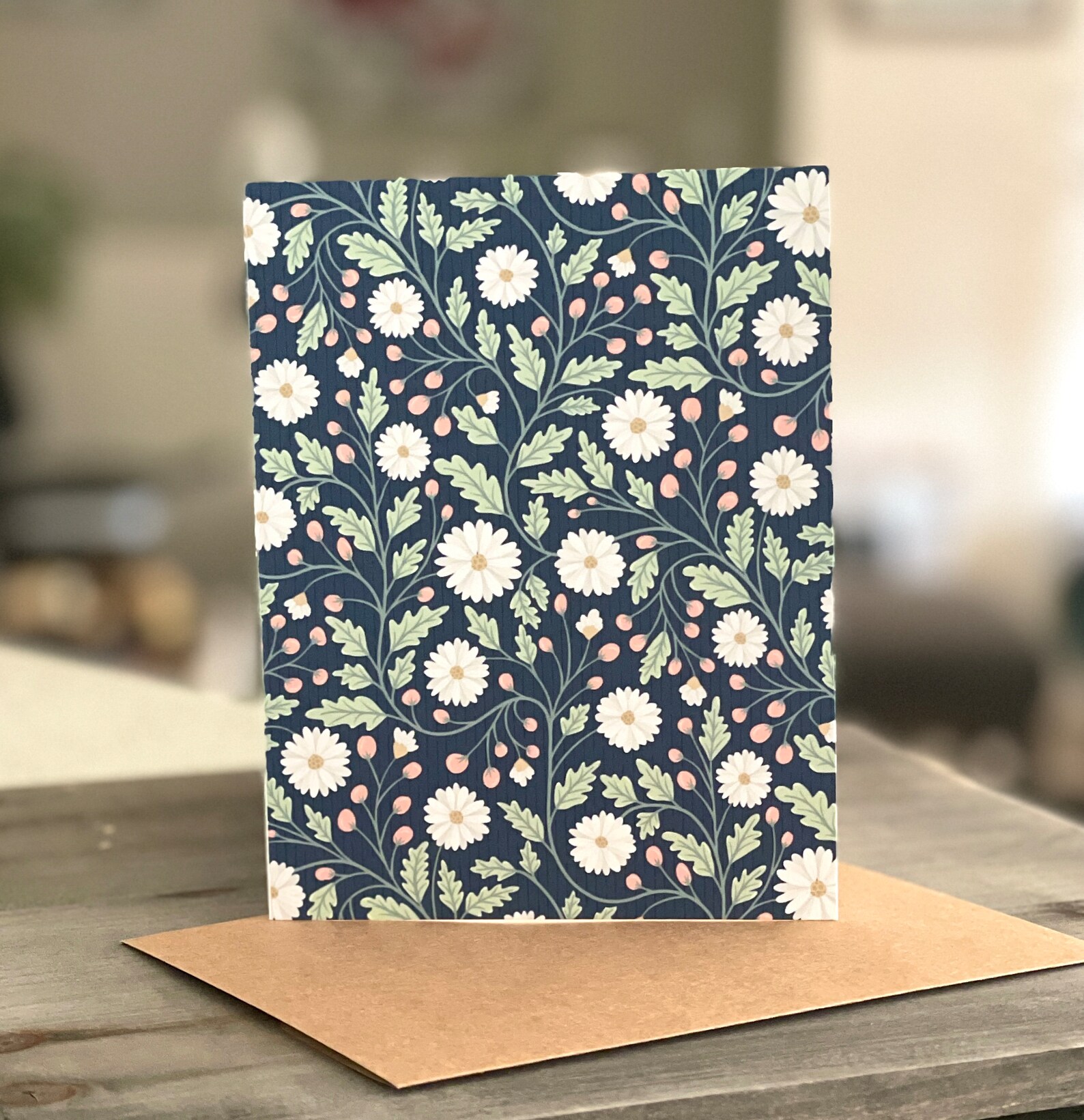 Wildflower Daisies Note Cards Set of 6 Notecards Navy Floral Original ...