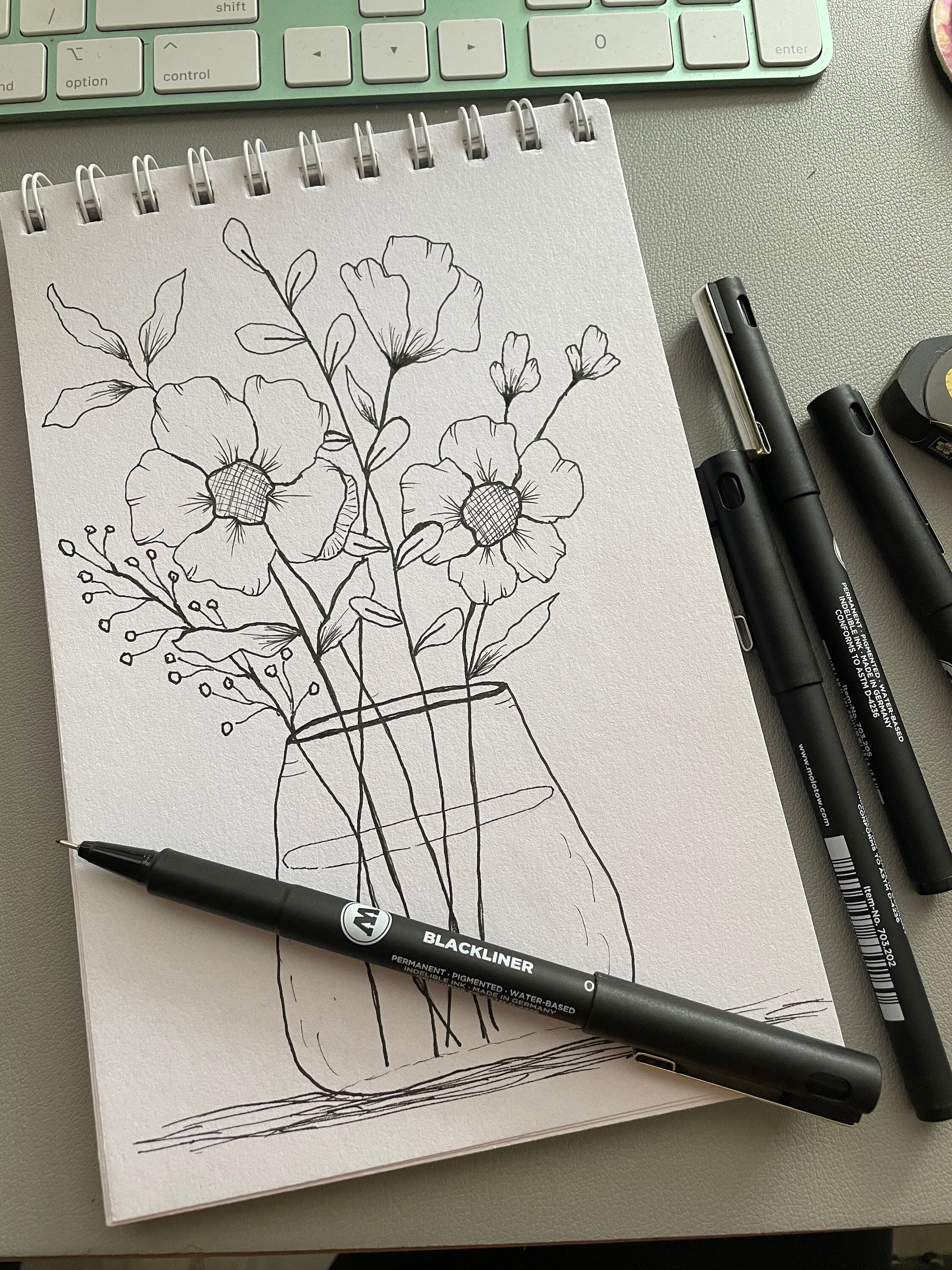 Original Floral Bouquet Ink Sketch - Everlasting Flowers Art Print ...