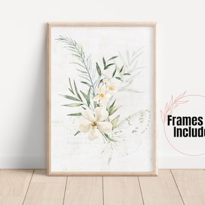 White Washed Watercolor Floral Art Prints - White Flowers Wall Decor ...