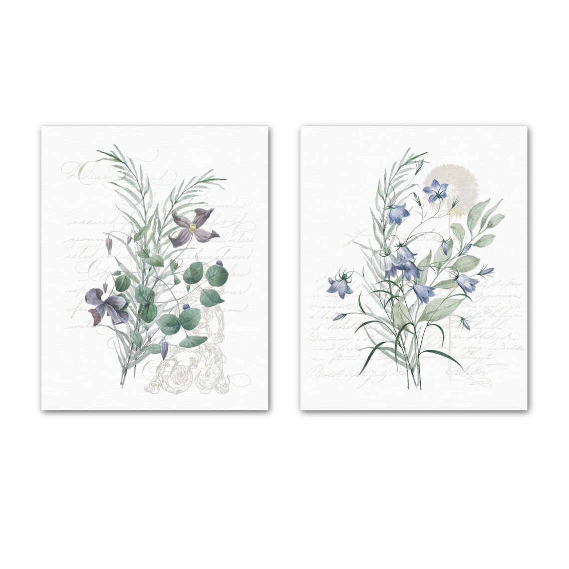 Calming Blue Watercolor Floral Art Prints - Blue Flowers Wall Art ...