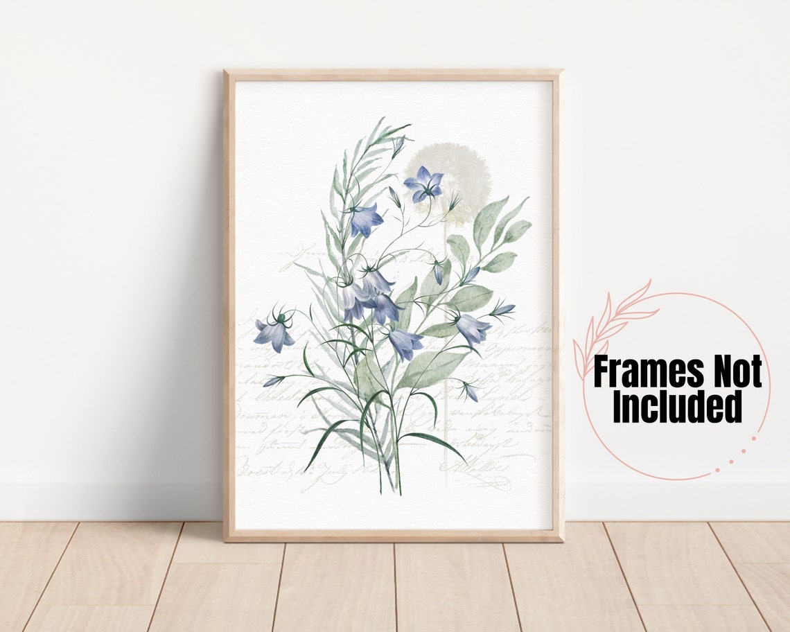 Calming Blue Watercolor Floral Art Prints - Blue Flowers Wall Art ...