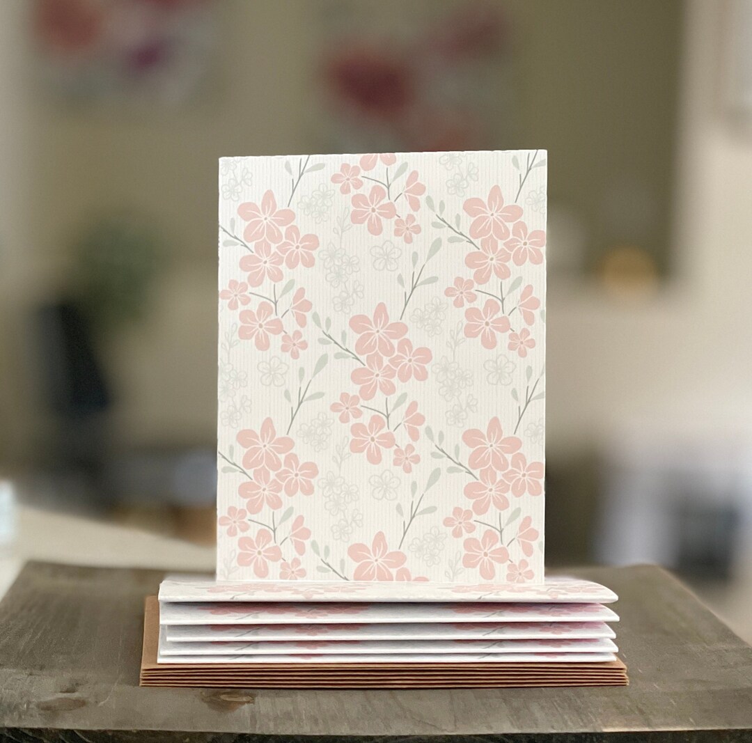 Pink Floral Forget Me Not Cards - Set of 6 Notecards - Floral Patterned ...