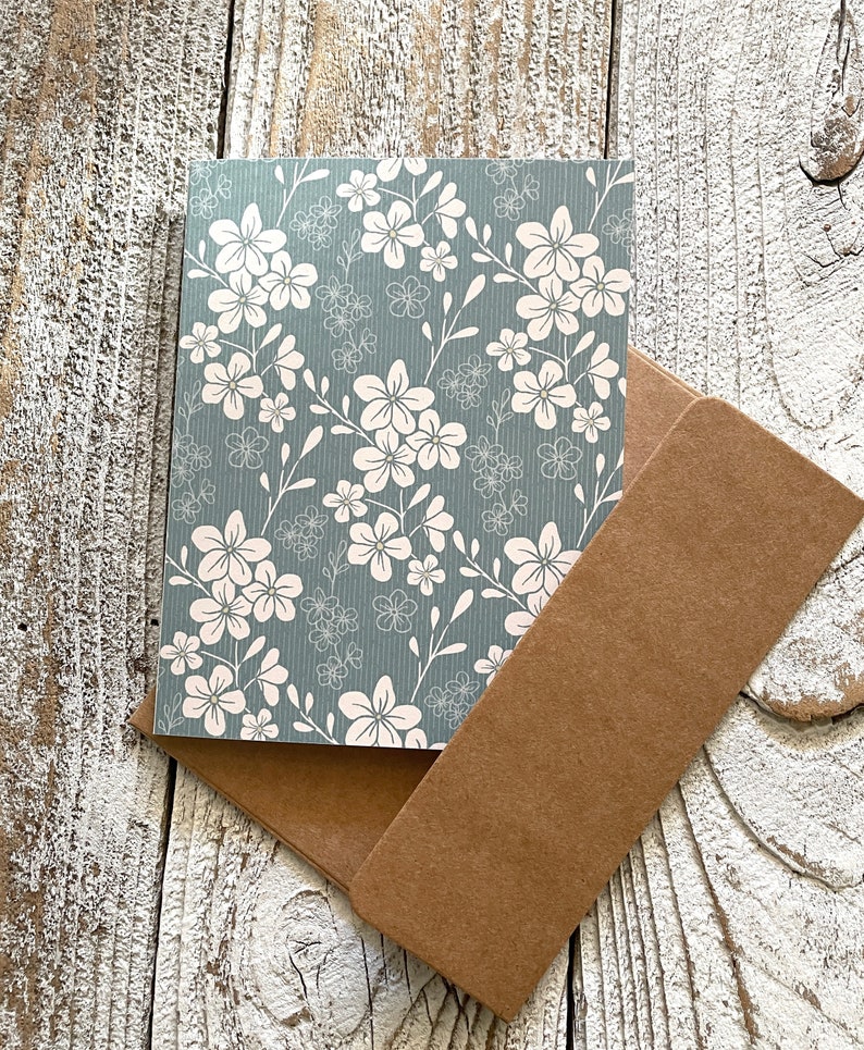 Sage Green Floral Patterned Note Cards - Set of 6 Notecards - Ivory ...
