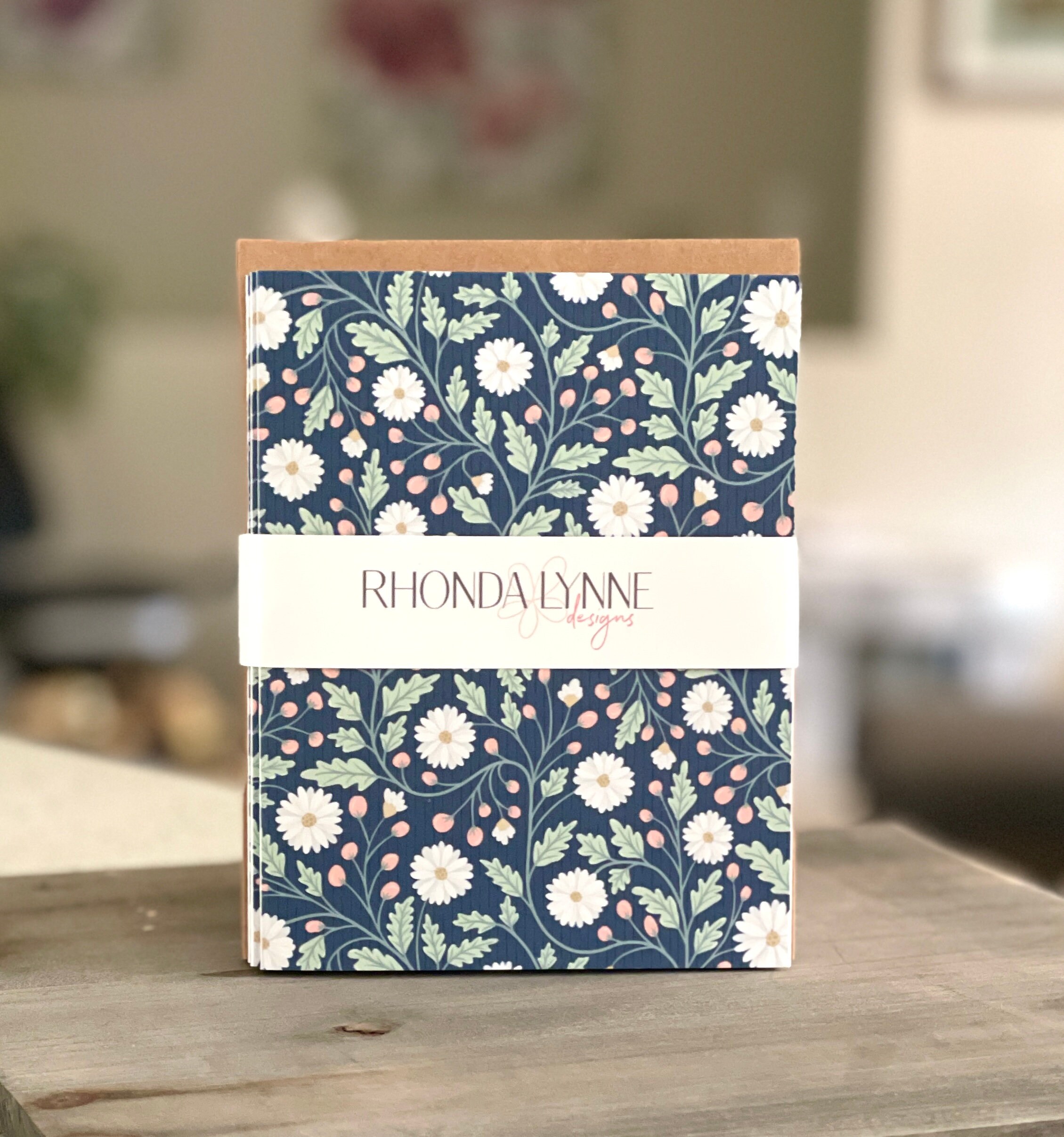 Wildflower Daisies Note Cards Set of 6 Notecards Navy Floral Original ...