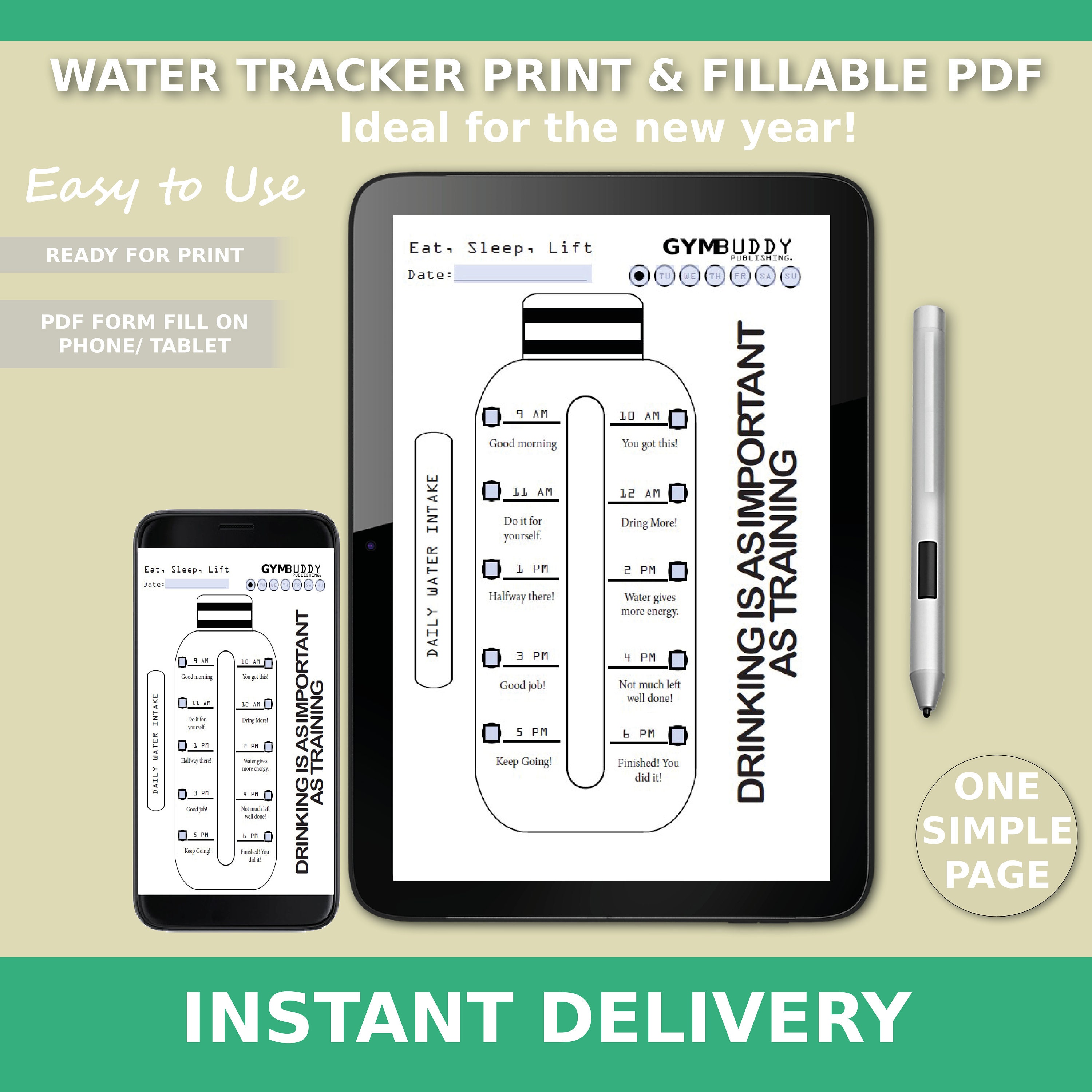 Water Tracker Printable, Daily Water Intake Tracker, Hydration Tracker ...
