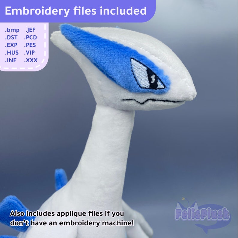 Lugia Plush Sewing Pattern PDF Instructions - Embroidery Files Included ...