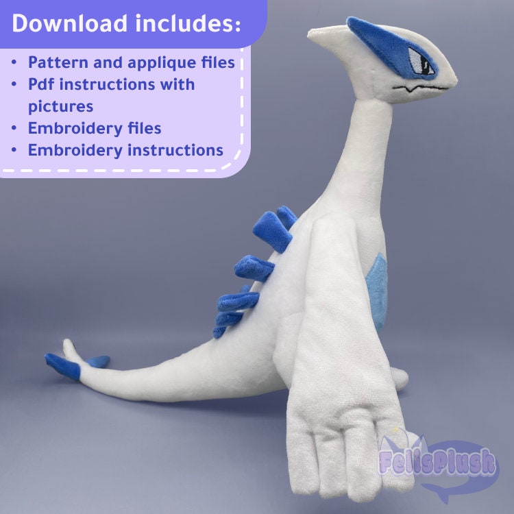 Lugia Plush Sewing Pattern PDF Instructions - Embroidery Files Included ...