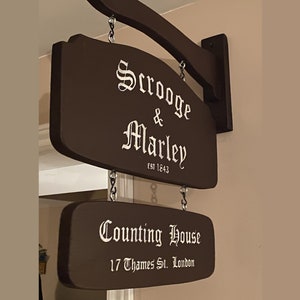 Scrooge & Marley Sign - A Christmas Carol - Double Sided - Wood Bracket ...