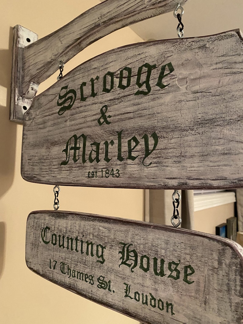 Scrooge & Marley Weathered Sign - Two Piece Sign With Mounting Bracket ...