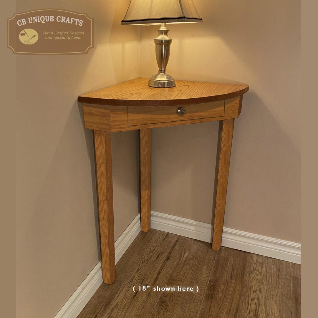 Solid Oak Corner Table With Drawer - Hardwood Nightstand - Etsy