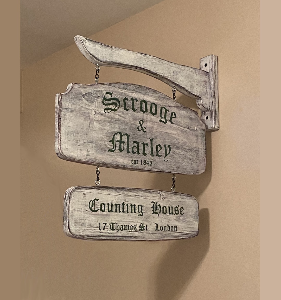 Scrooge & Marley Weathered Sign - Two Piece Sign With Mounting Bracket ...