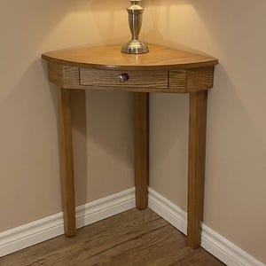 Solid Oak Corner Table With Drawer - Hardwood Nightstand - Etsy