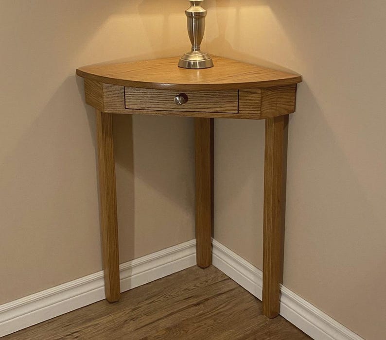 Solid Oak Corner Table With Drawer - Hardwood Nightstand - Etsy Australia