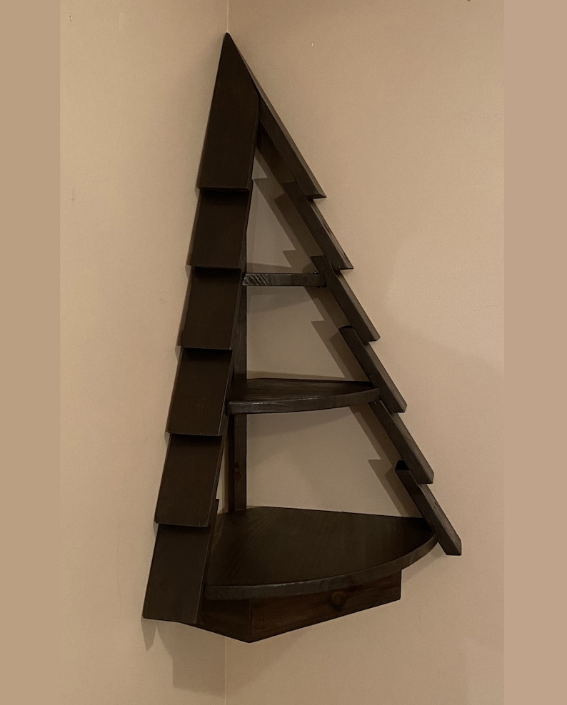 Corner Tree Shelf With Drawer - Christmas Shelf - Rustic Decor - Etsy