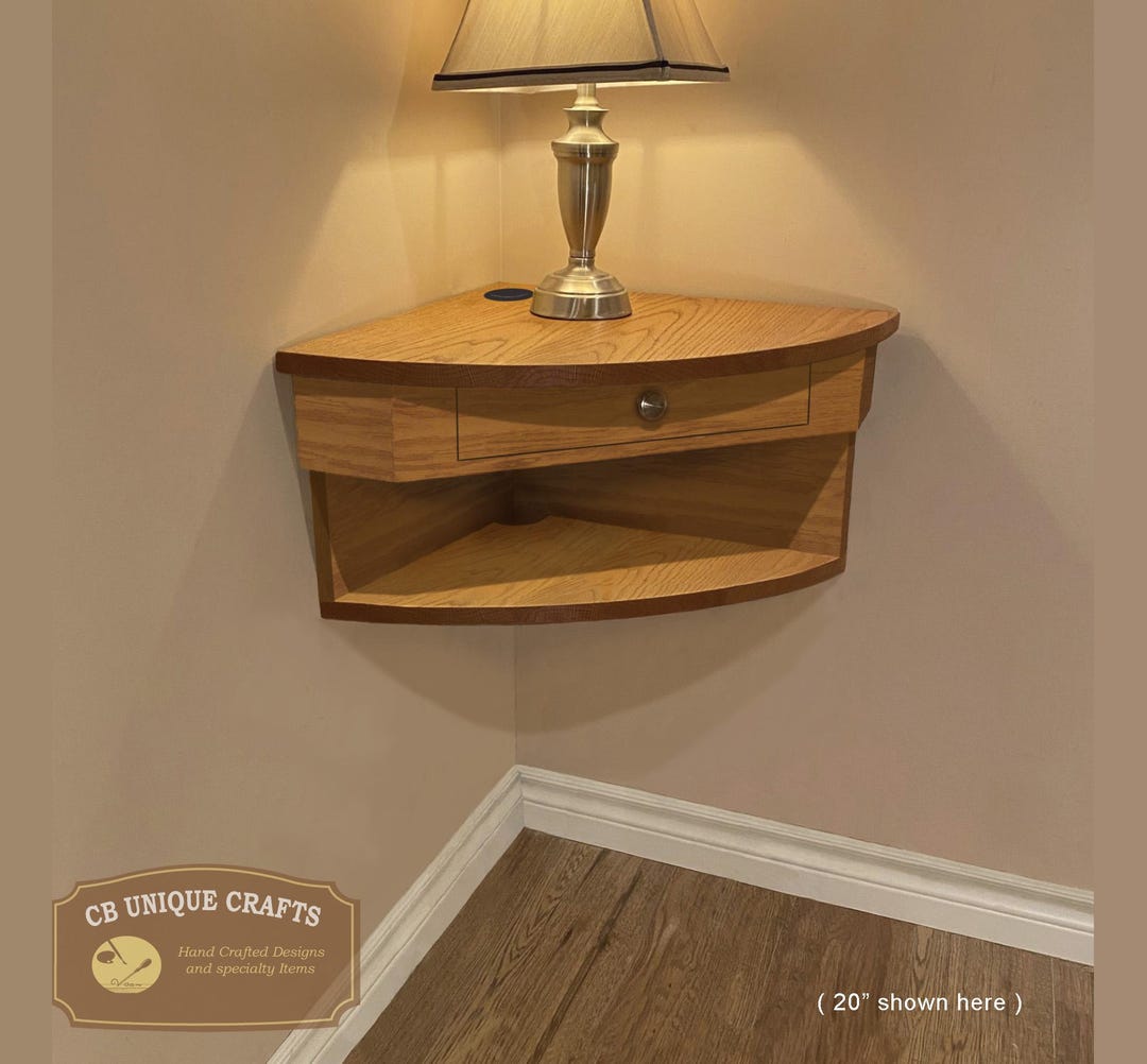 Solid Oak Corner Nightstand With Drawer and Shelf - Floating Night ...
