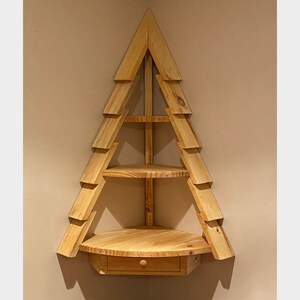 Corner Tree Shelf With Drawer - Christmas Shelf - Rustic Decor - Etsy