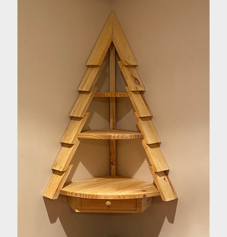 Corner Tree Shelf With Drawer Christmas Shelf Rustic Decor - Etsy