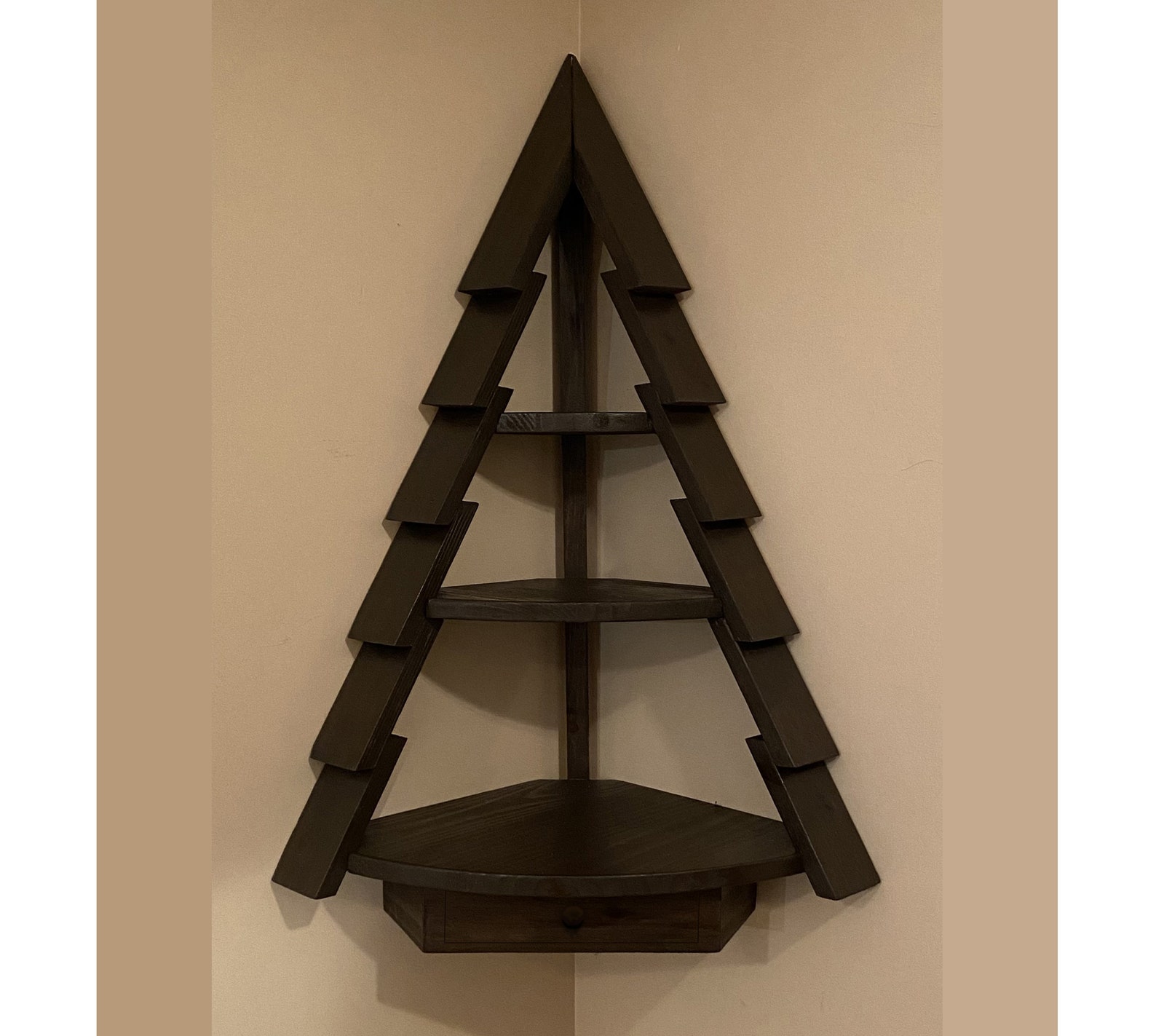 Corner Tree Shelf With Drawer Christmas Shelf Rustic Decor - Etsy