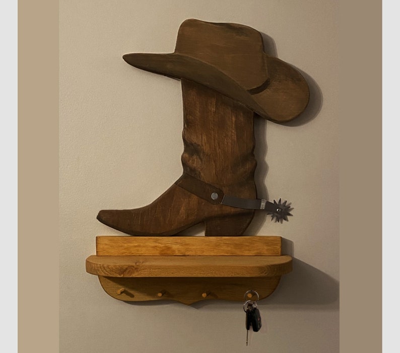 Cowboy Boot Key Hook With Shelf - Western Boot - Etsy