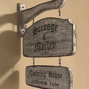 Scrooge & Marley Weathered Sign - Two Piece Sign With Mounting Bracket ...