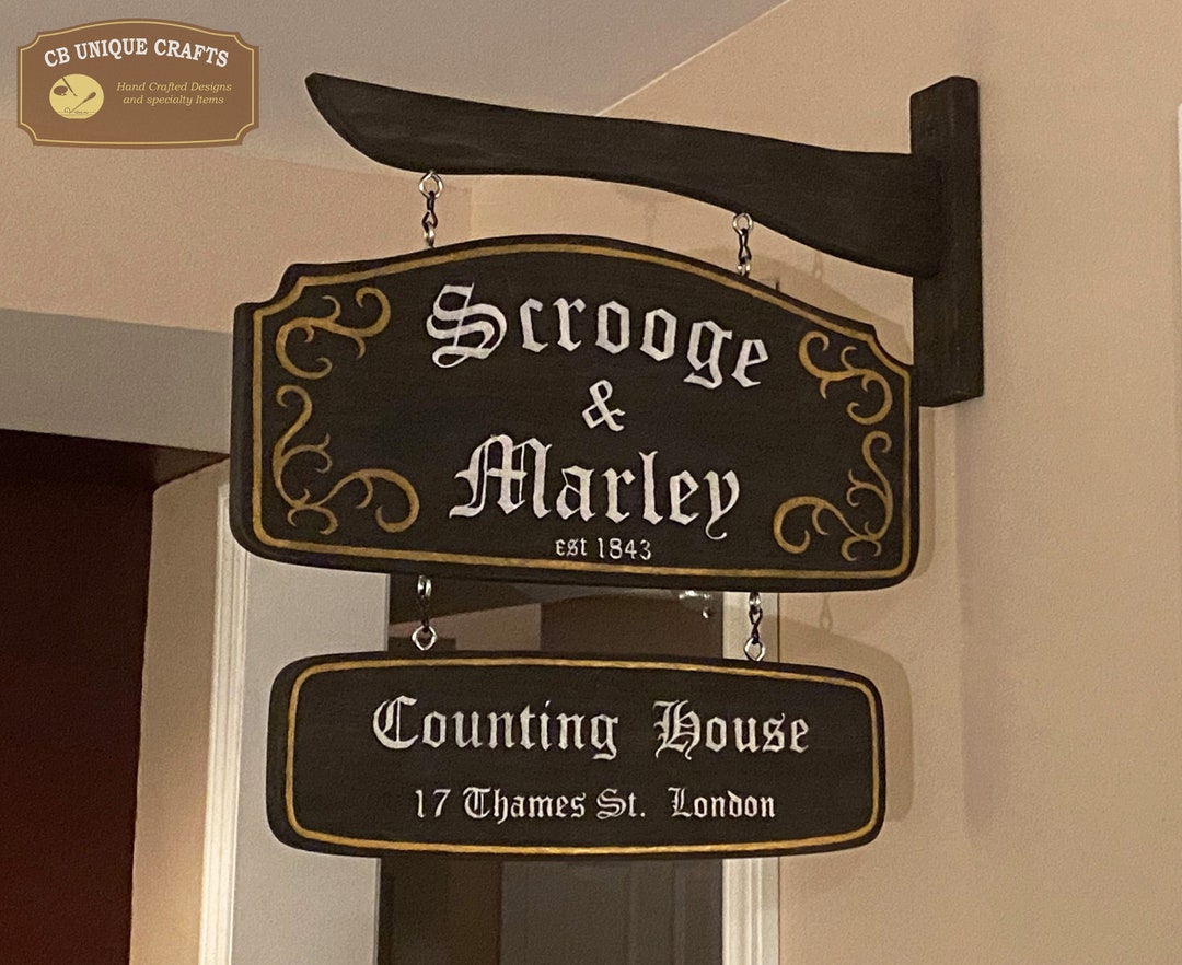 Scrooge & Marley Deluxe Hanging Sign - A Christmas Carol - Double Sided ...