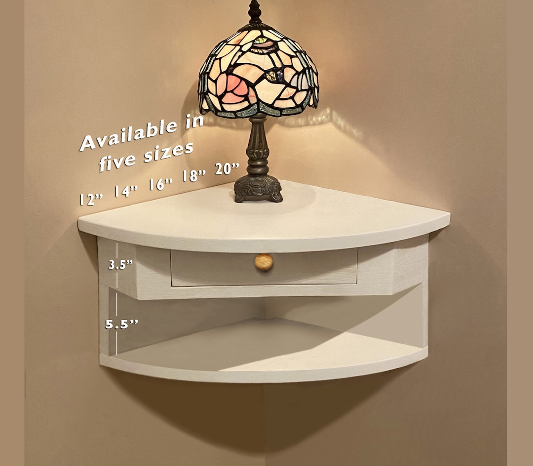 Corner Nightstand With Drawer and Shelf - Floating Nightstand - Etsy