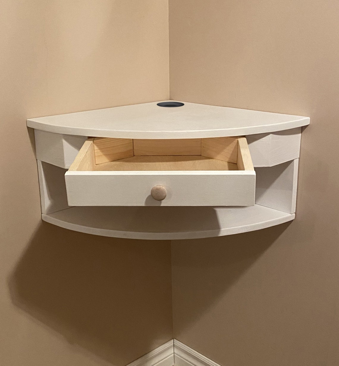 Corner Nightstand With Drawer and Shelf - Floating Nightstand - Etsy