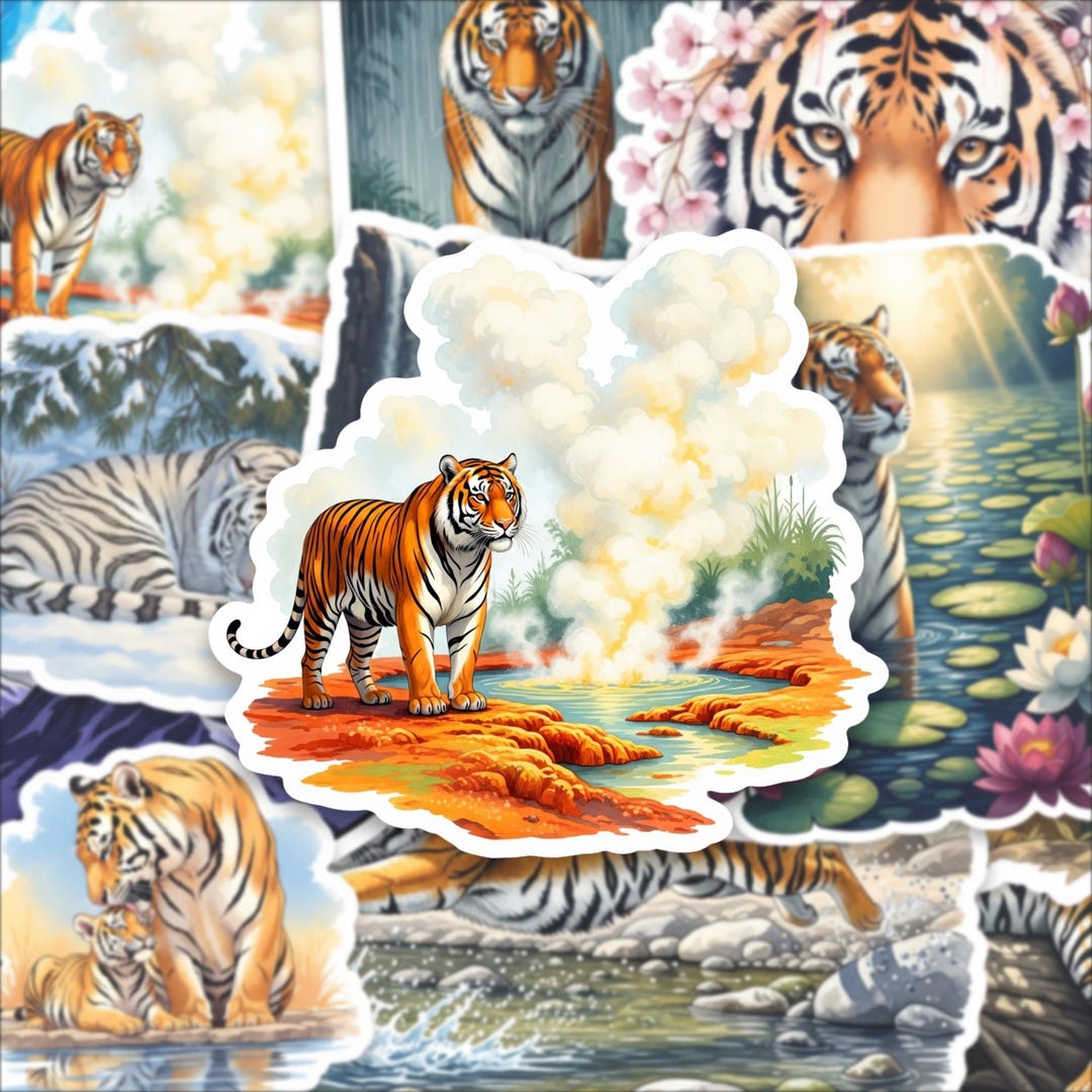 Tiger Sticker-pack 15 Glossy 2-inch Vinyl Animal-stickers Illustrated ...