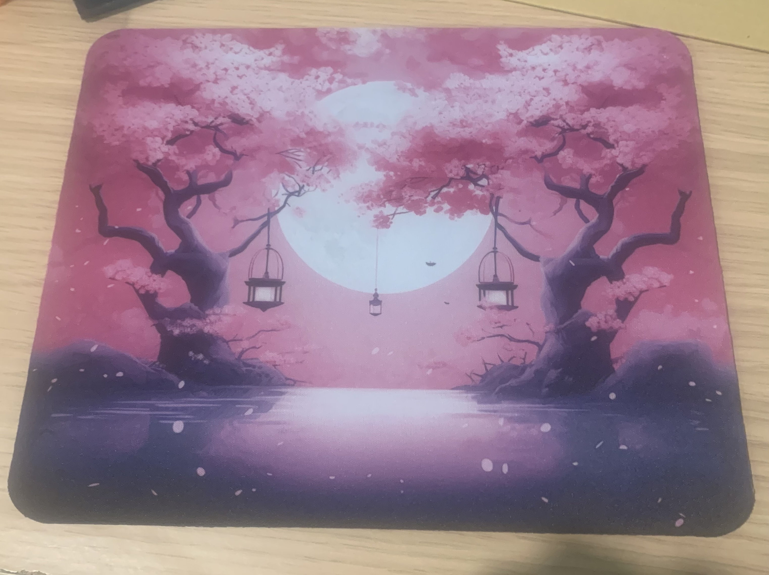 Cherry Blossom Full Moon Mouse Pad, Floral Computer Accessory ...