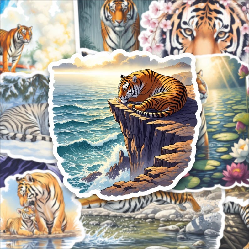 Tiger Sticker-pack 15 Glossy 2-inch Vinyl Animal-stickers Illustrated ...