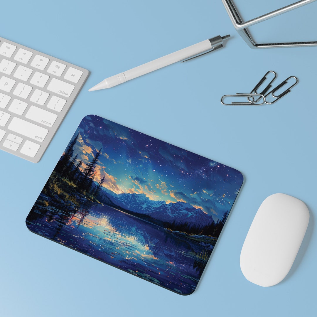 Starry Night Sky Over Tranquil Lake Mouse Pad Scenic Mountain ...