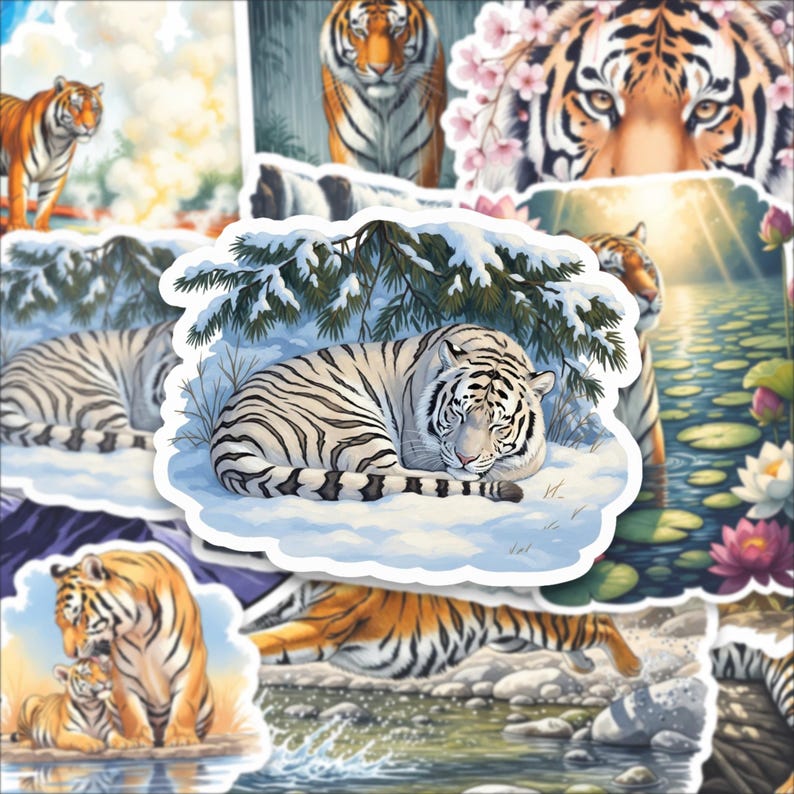 Tiger Sticker-pack 15 Glossy 2-inch Vinyl Animal-stickers Illustrated ...