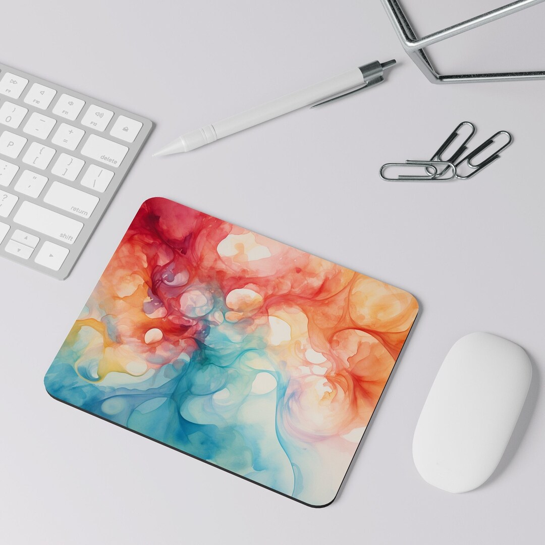 Abstract Watercolour Swirls Mouse Pad Unique Office Desk Accessory With ...