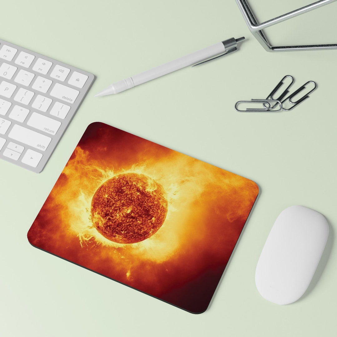 Bright Orange and Deep Black Sun Mouse Pad, Orange Sun Mouse Mat, Pc ...